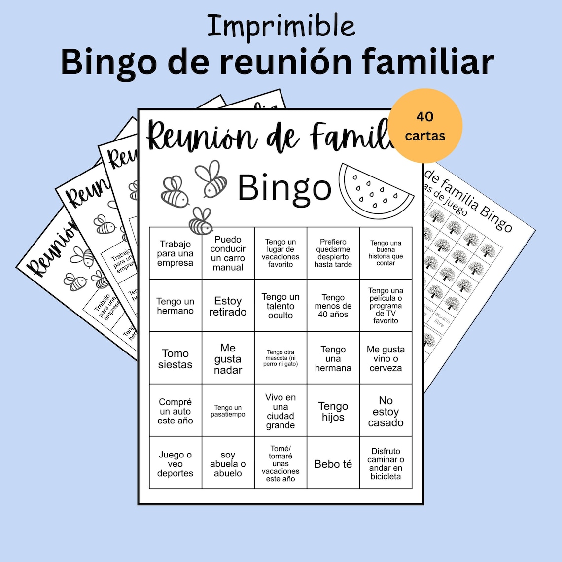 Bingo De Reunión Familiar Imprimible, Juego De Reunión De Familia ...
