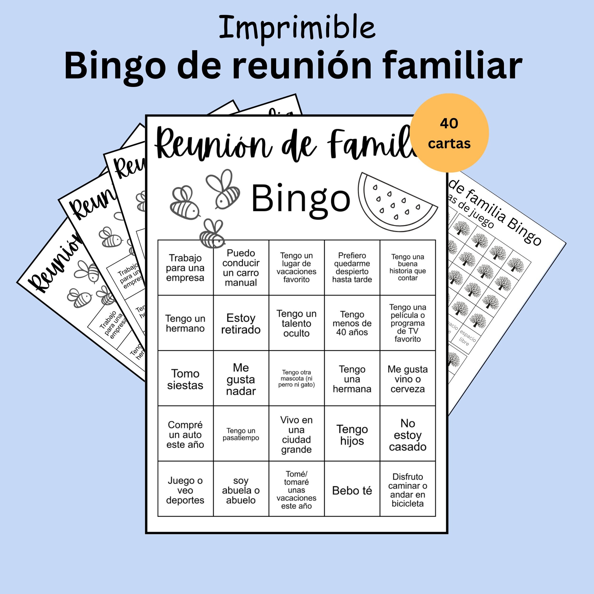 Bingo De Reunión Familiar Imprimible, Juego De Reunión De Familia ...