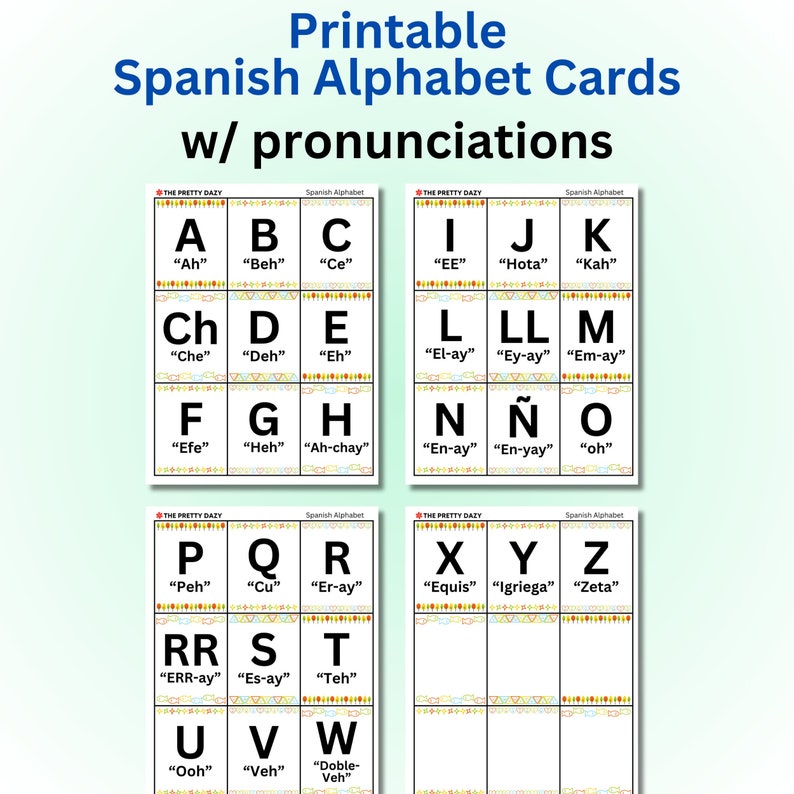 Spanish Alphabet Cards With Pronunciations Printable, Learning Spanish ...