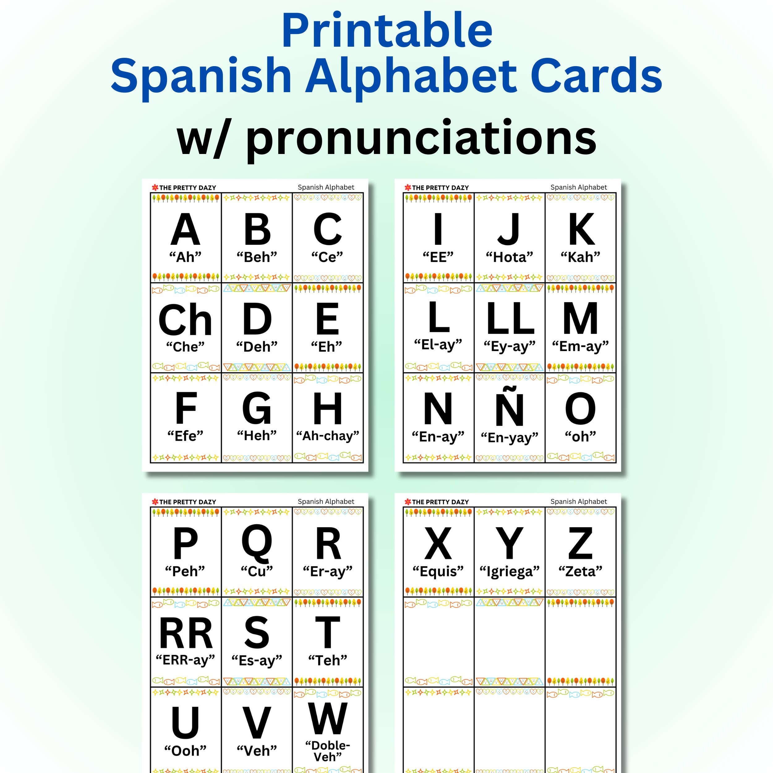 Spanish Alphabet Cards With Pronunciations Printable, Learning Spanish ...