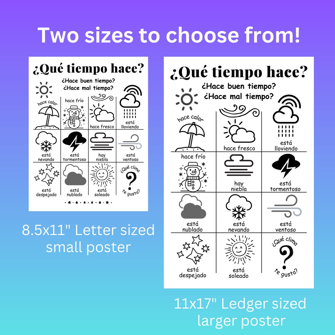 Weather in Spanish Printable Poster, Digital Download, Spanish Class ...