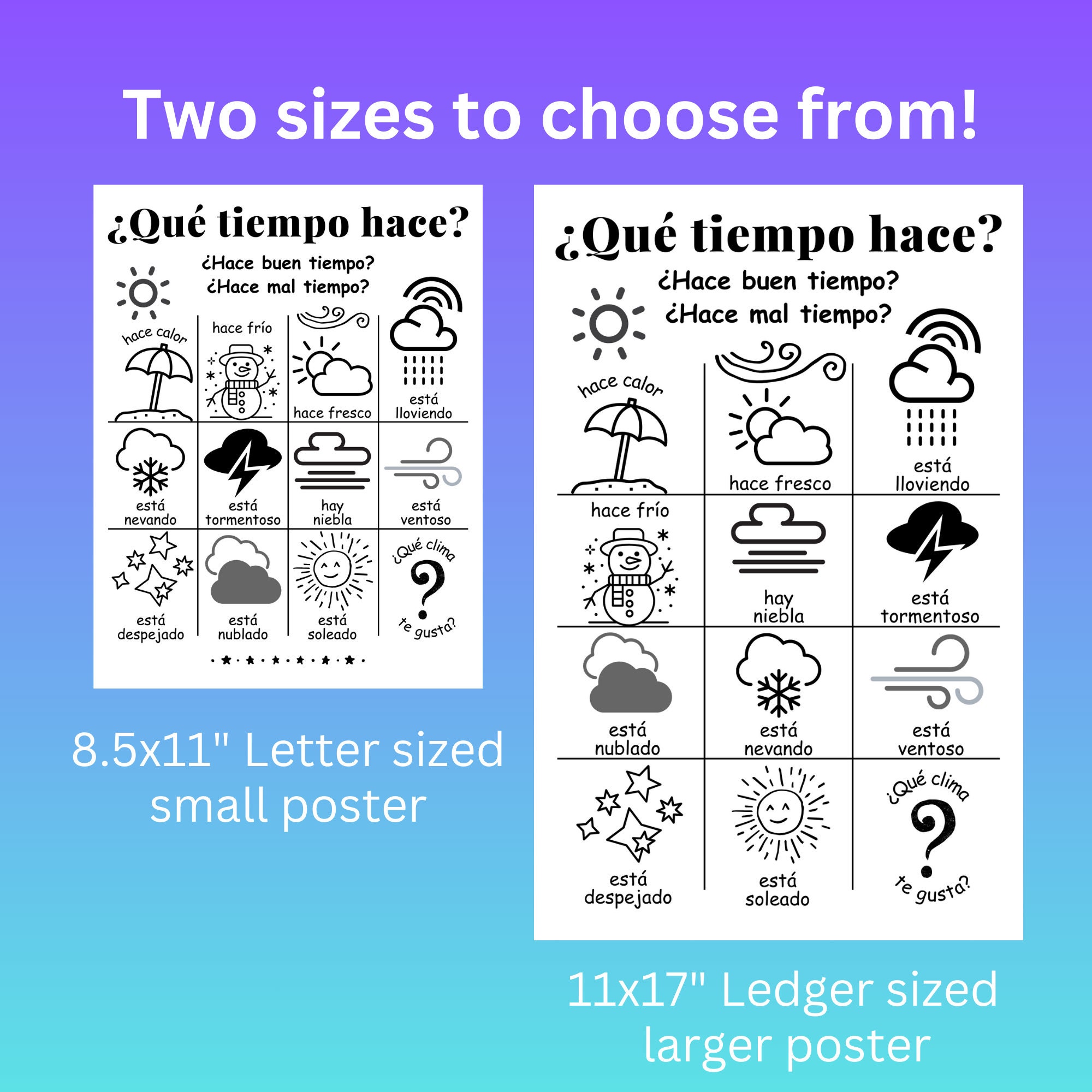 Weather in Spanish Printable Poster, Digital Download, Spanish Class ...