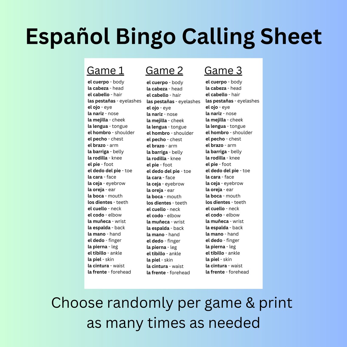 Español Bingo Game Printable, Spanish Bingo, Spanish Basics, Spanish ...