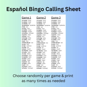 Español Bingo Game Printable, Spanish Bingo, Spanish Basics, Spanish ...