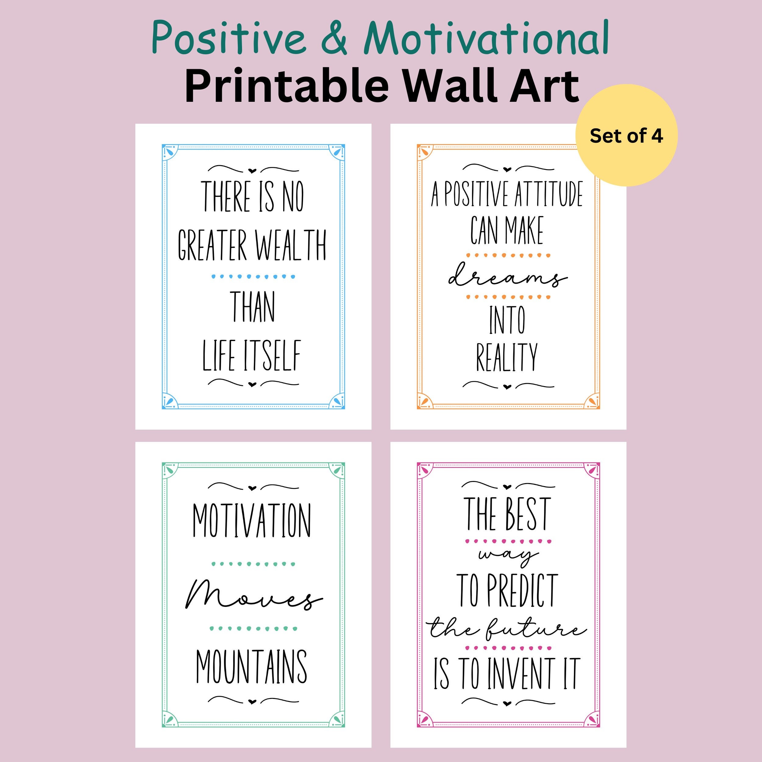Positive & Motivational Wall Art Printable, Set of Four, Home Decor ...