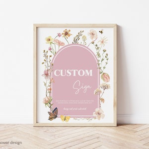 Wildflower Party Custom Sign Pink Boho Girls First Birthday Garden ...