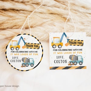 Editable Construction Thank You Hang Tags, Construction Boys Birthday ...