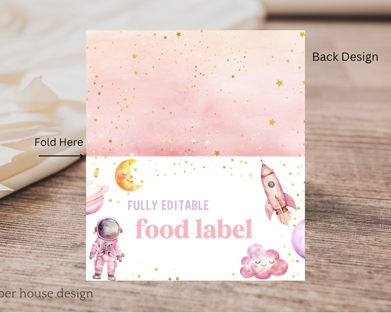 Editable Two the Moon Birthday Tented Food Label Girl Pink Pastel ...