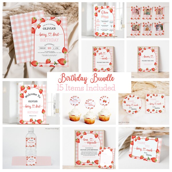 Berry First Birthday Gingham Invitation - Etsy
