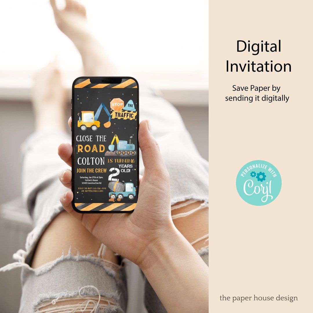 Editable Construction Invitation Digital, Construction Birthday Evite ...