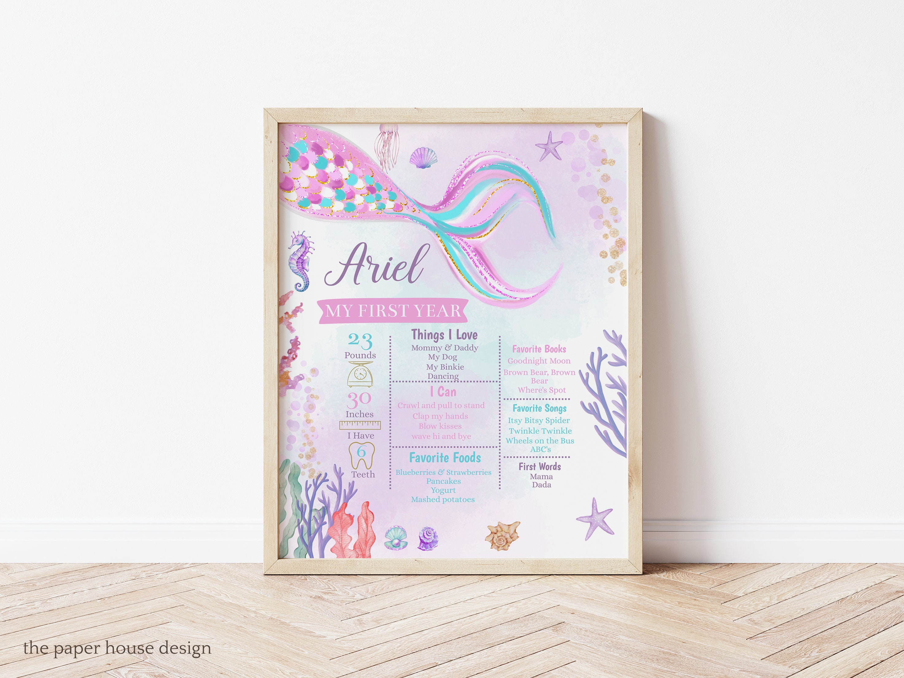 Editable Under the Sea Purple Pink Little Mermaid 1st Birthday ...