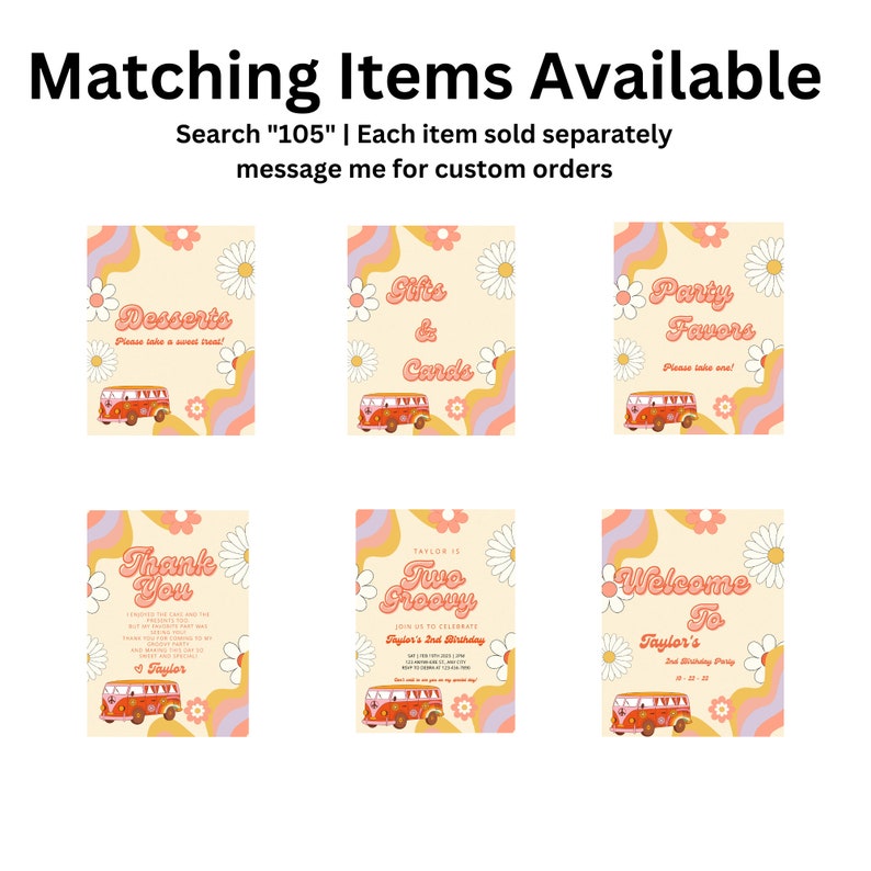 EDITABLE Groovy Birthday Party Food Sign Table Decor Retro Flower ...