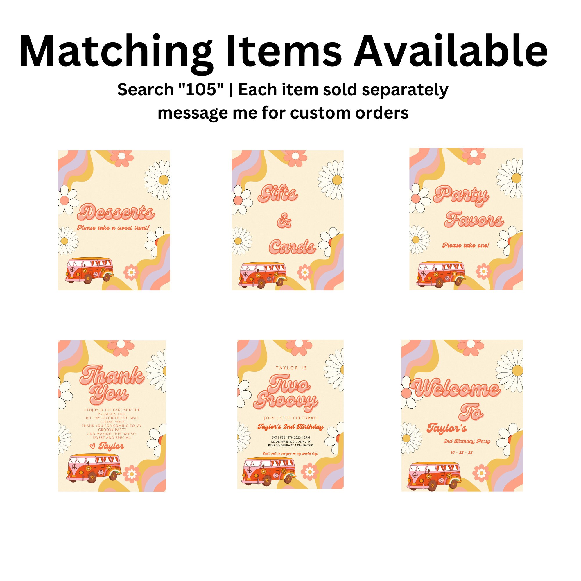 EDITABLE Groovy Birthday Party Food Sign Table Decor Retro Flower ...