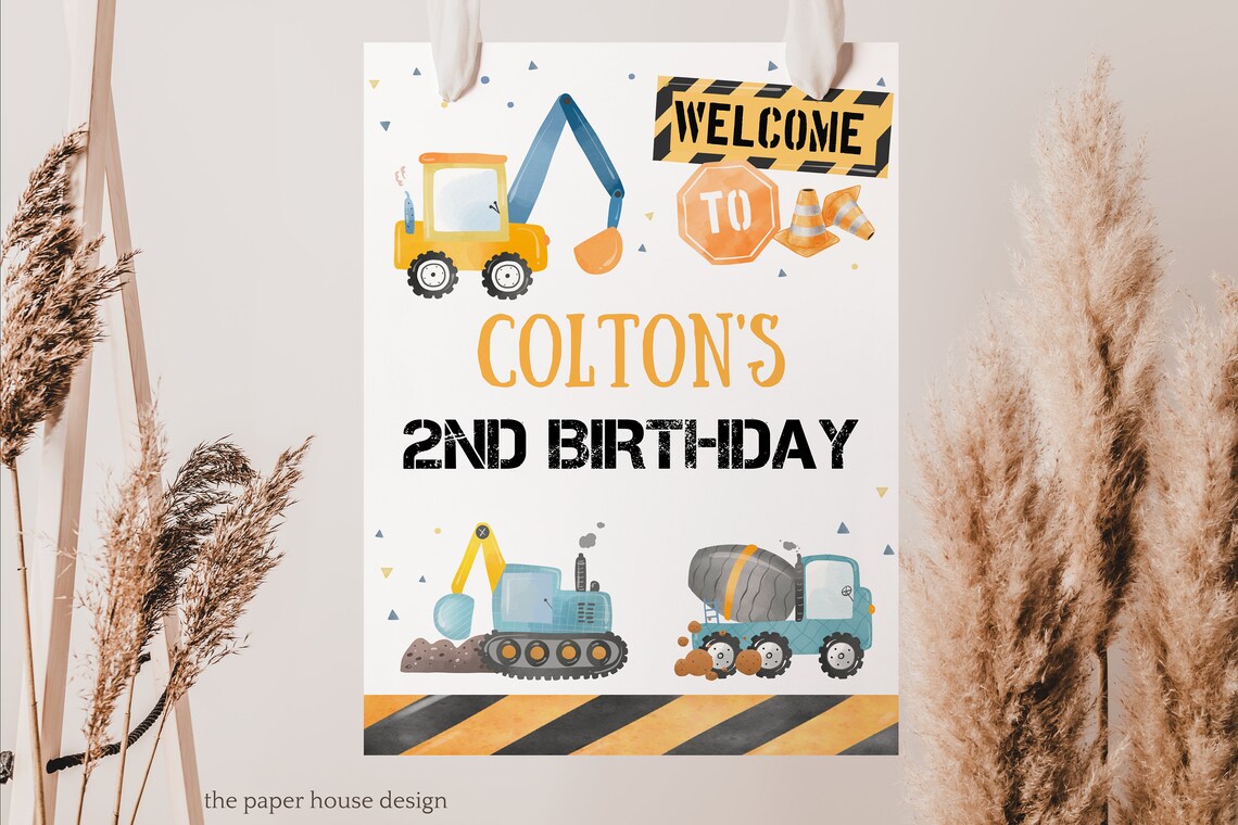 Editable Construction Welcome to Sign, Construction Boys Birthday ...