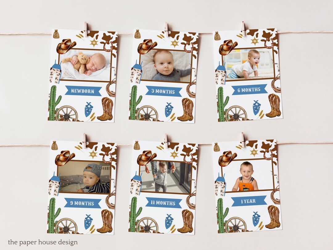 Editable Cowboy Birthday Monthly Milestone Photo Banner Decor 1st ...