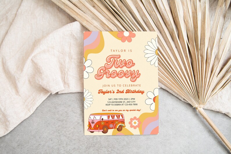 EDITABLE Two Groovy Birthday Party Invitation Printable - Etsy