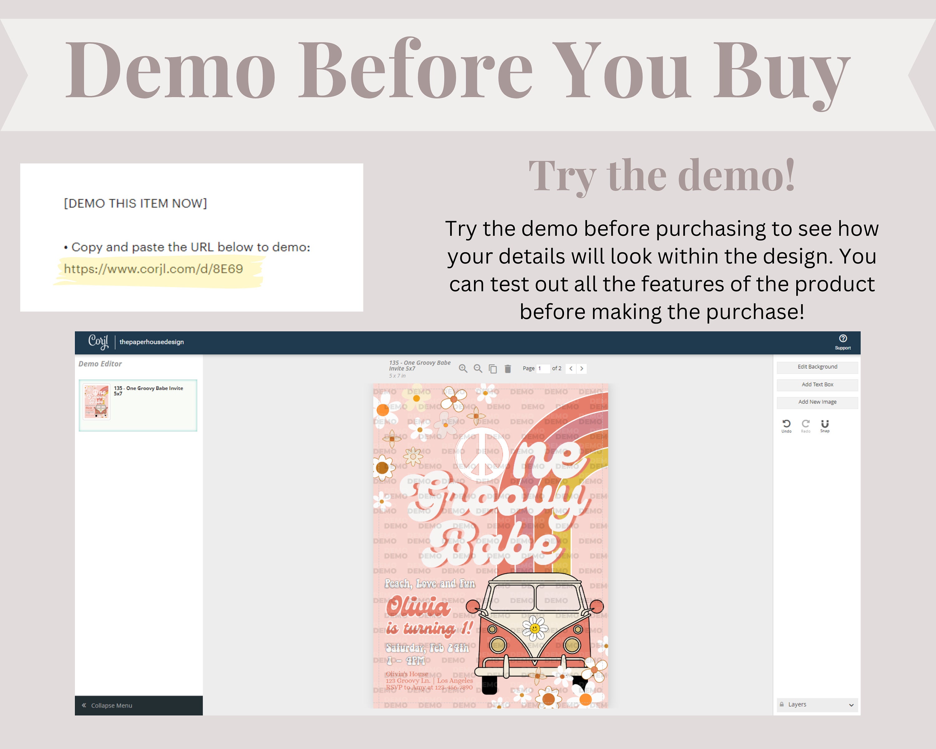 EDITABLE Groovy Retro Birthday Thank You Hang Tag Pink Peach Van Daisy ...