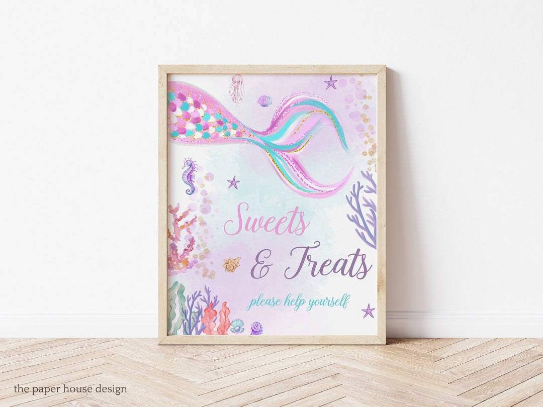 Editable Under the Sea Purple Pink Little Mermaid Birthday Decor Sweets ...