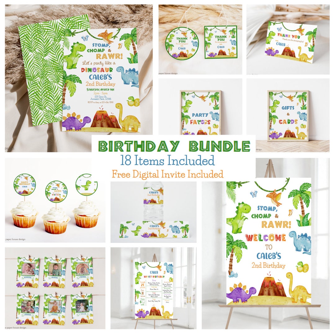 Editable Dinosaur Birthday Party Invitation Bundle Dinosaur Birthday ...