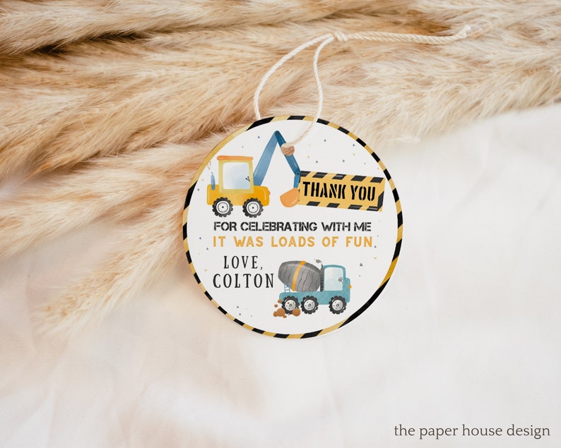 Editable Construction Thank You Hang Tags, Construction Boys Birthday ...