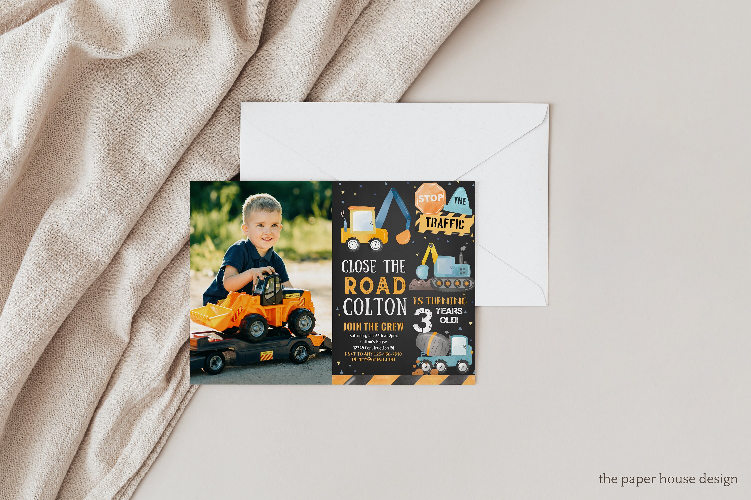 Editable Construction Invitation, Construction Boys Birthday W Photo ...