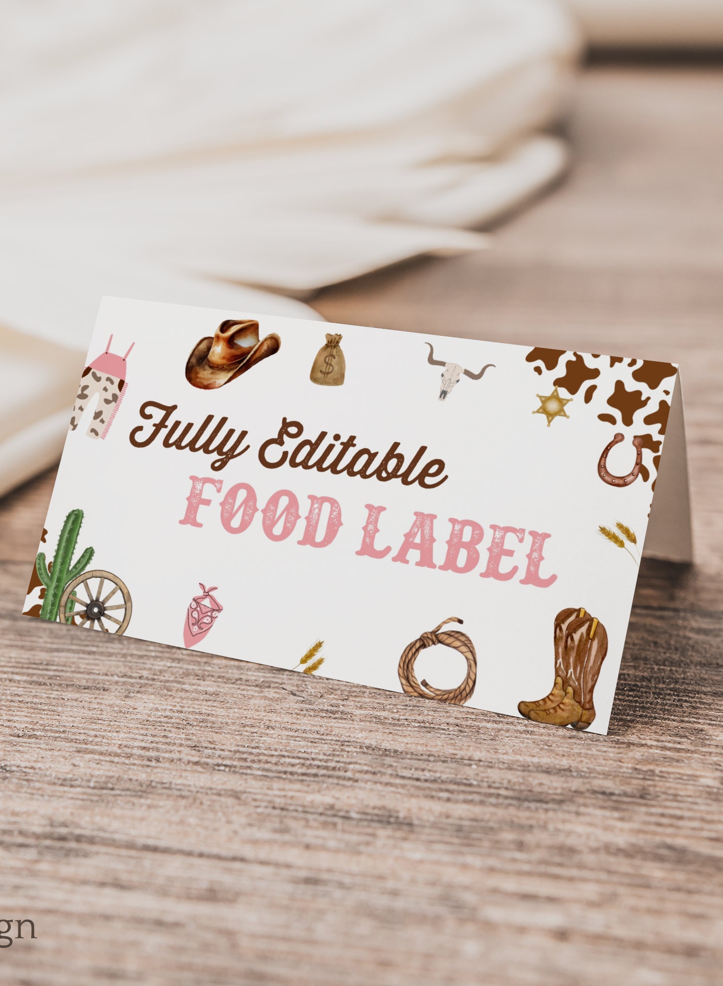 Editable Cowgirl Birthday Party Food Label Tented Food Tag Wild West ...