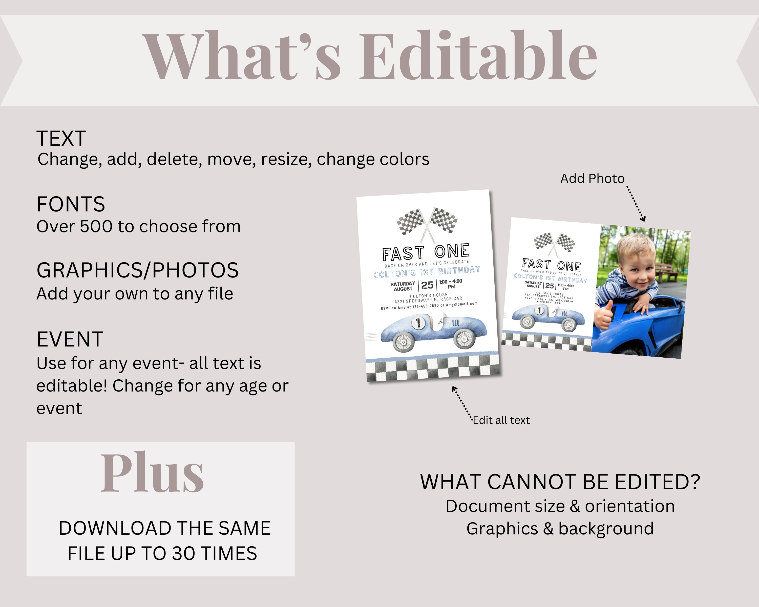 Editable Fast One Racing Car First Birthday Milestone Sign 1st Birthday ...