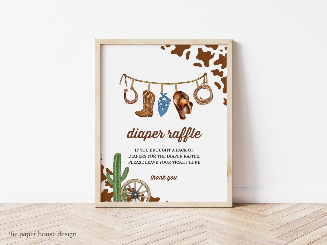 Editable Little Cowboy Baby Shower Diaper Raffle Decor Sign Printable ...