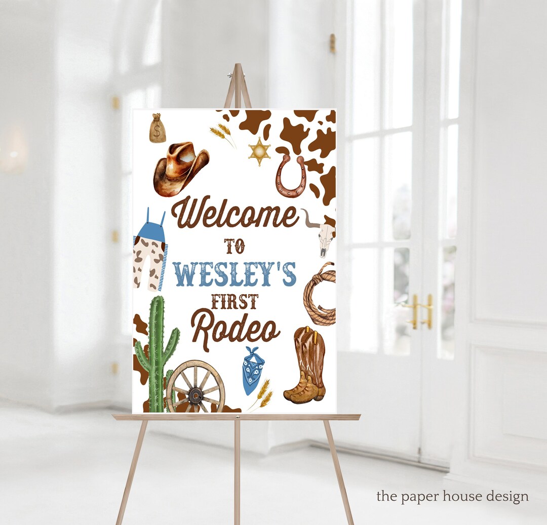 Editable Cowboy Birthday Party Welcome Sign Wild West Cowboy 1st Rodeo ...