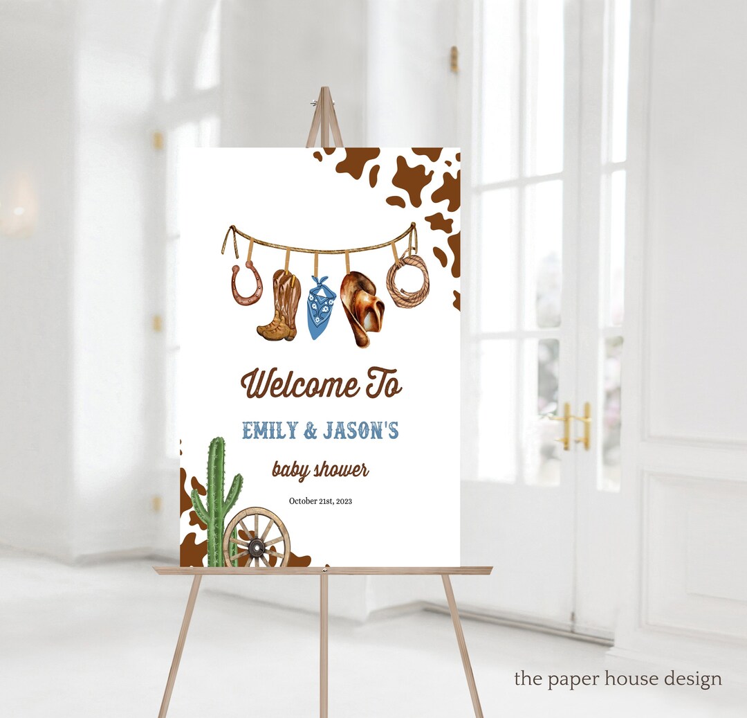 Editable Little Cowboy Baby Shower Welcome to Decor Sign Printable Wild ...