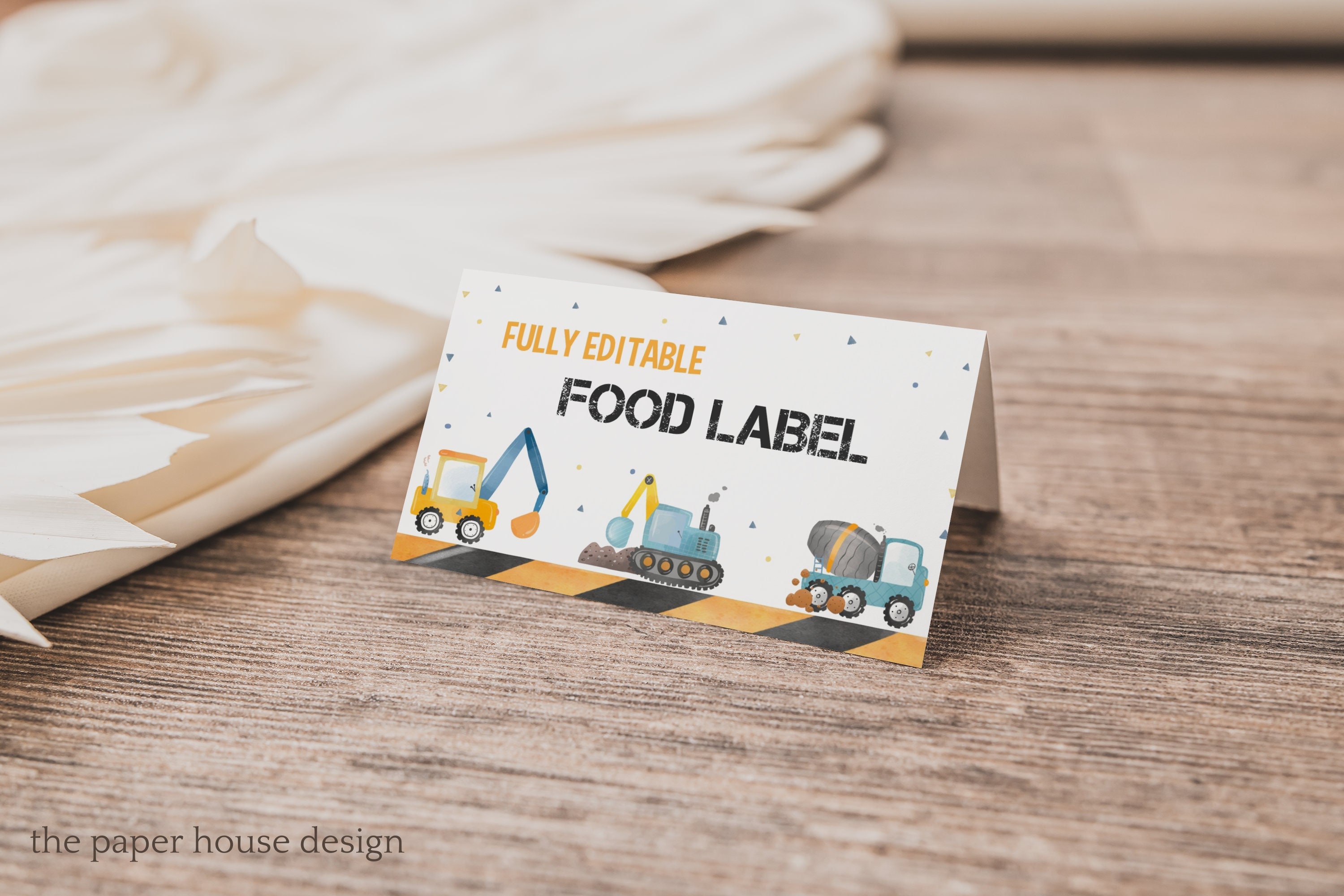 Editable Construction Birthday Party Tented Food Label - Etsy