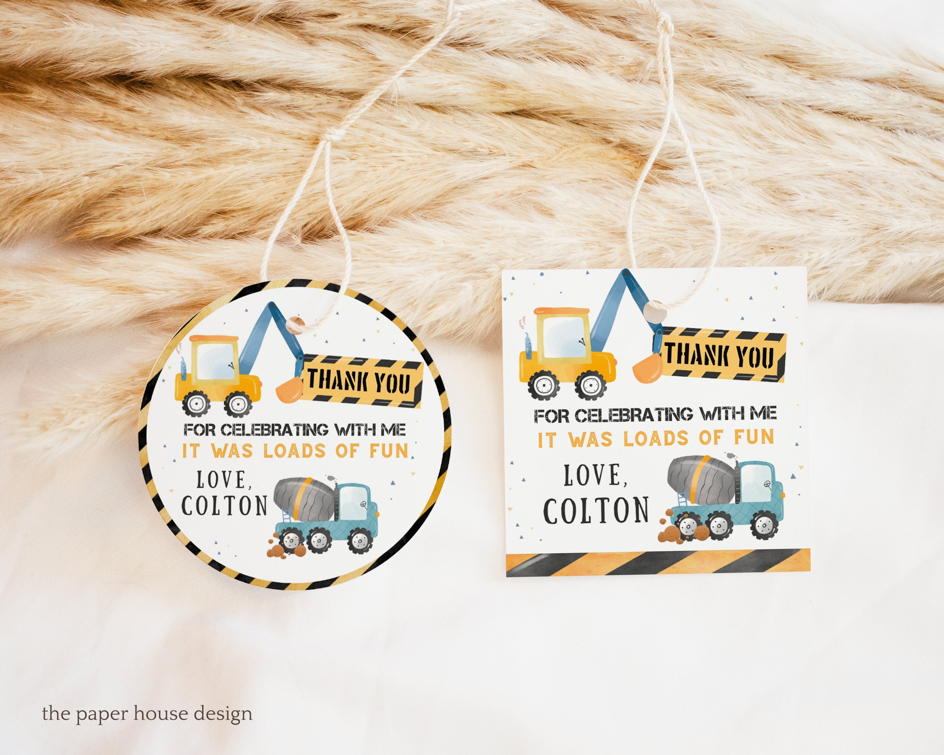Editable Construction Thank You Hang Tags, Construction Boys Birthday ...