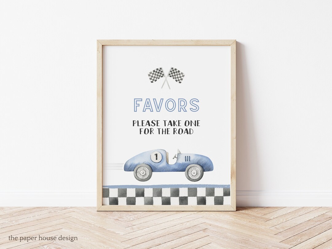 Editable Fast One Racing Car First Birthday Party Favors Sign 1st ...