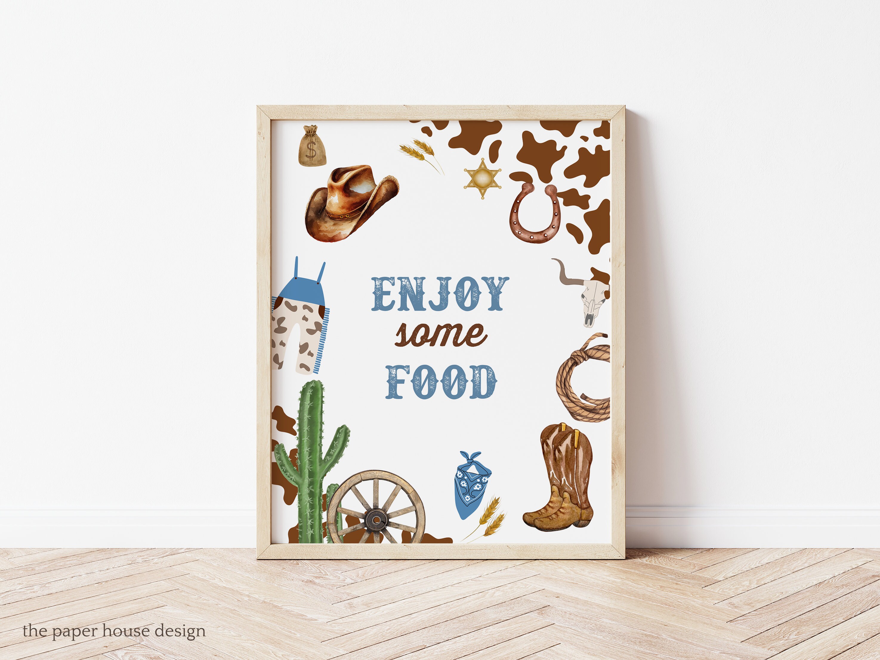 Editable Cowboy Birthday Party Enjoy Some Food Sign Table Decor Wild ...