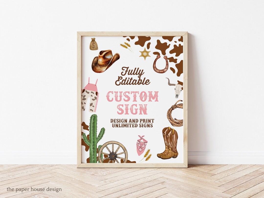 Editable Cowgirl Birthday Party Custom Sign Table Decor Wild West ...
