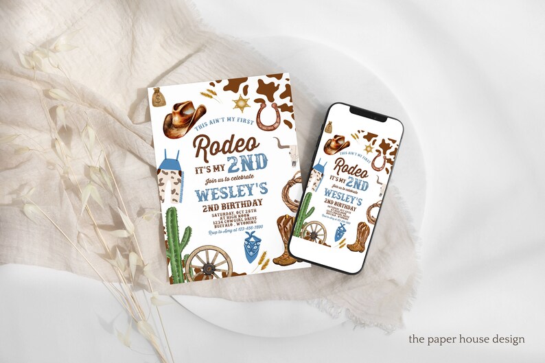 Editable Second Rodeo Cowboy Birthday Party Invitation Wild - Etsy