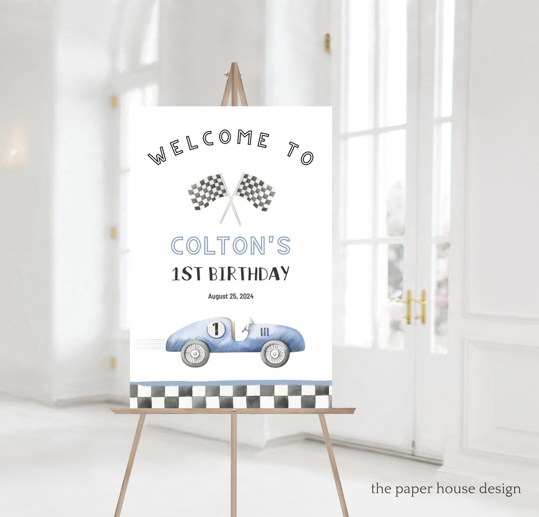 Editable Fast One Racing Car First Birthday Welcome to Sign Poster 1st ...