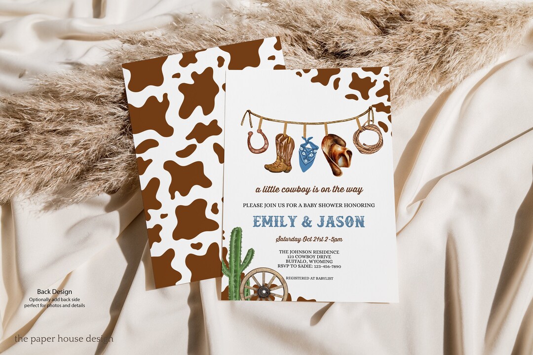 Editable Little Cowboy Baby Shower Invitation Template Printable Wild ...