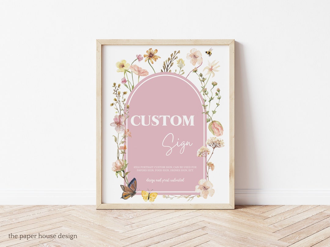 Wildflower Party Custom Sign Pink Boho Girls First Birthday Garden ...