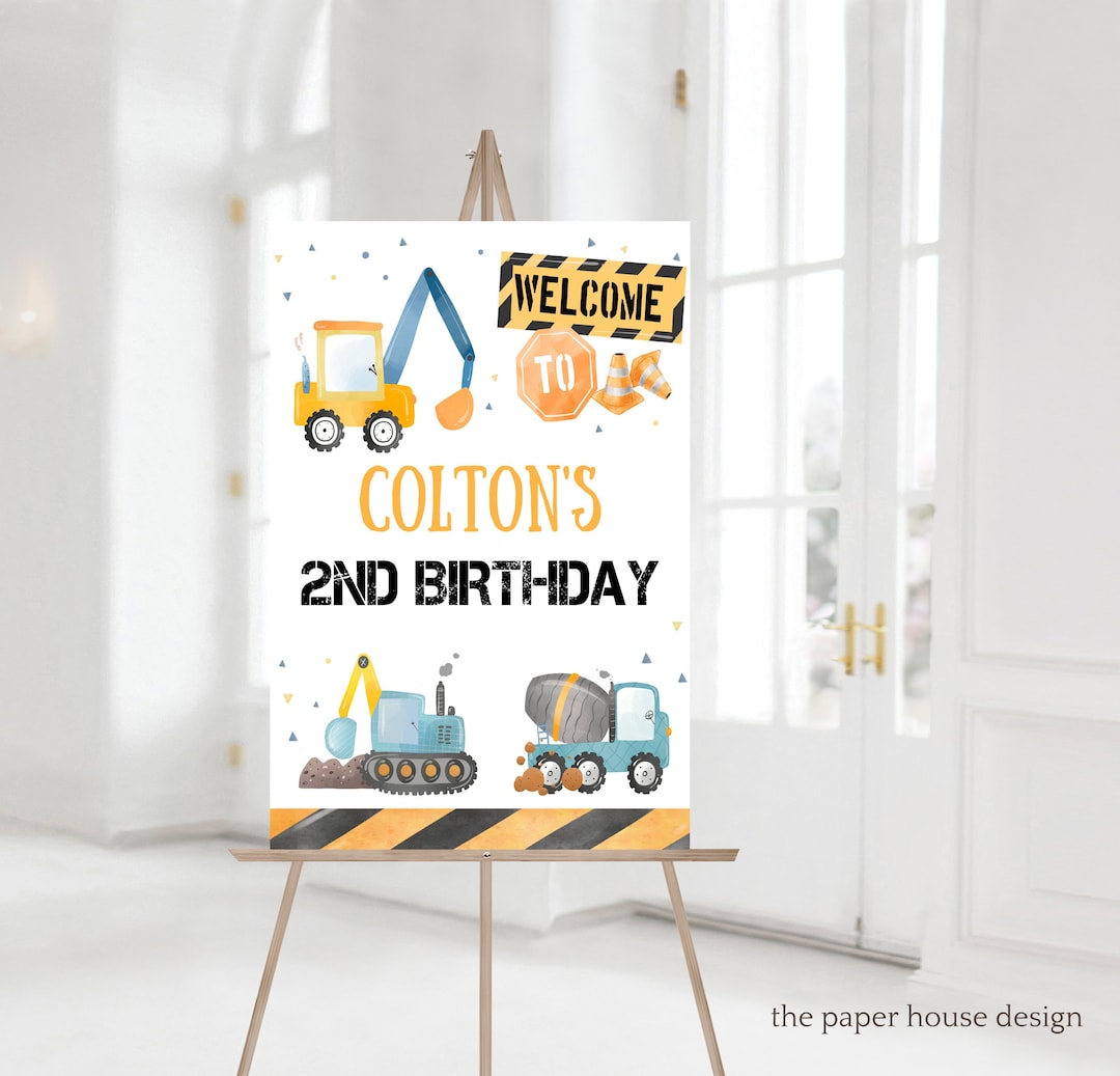 Editable Construction Welcome to Sign, Construction Boys Birthday ...