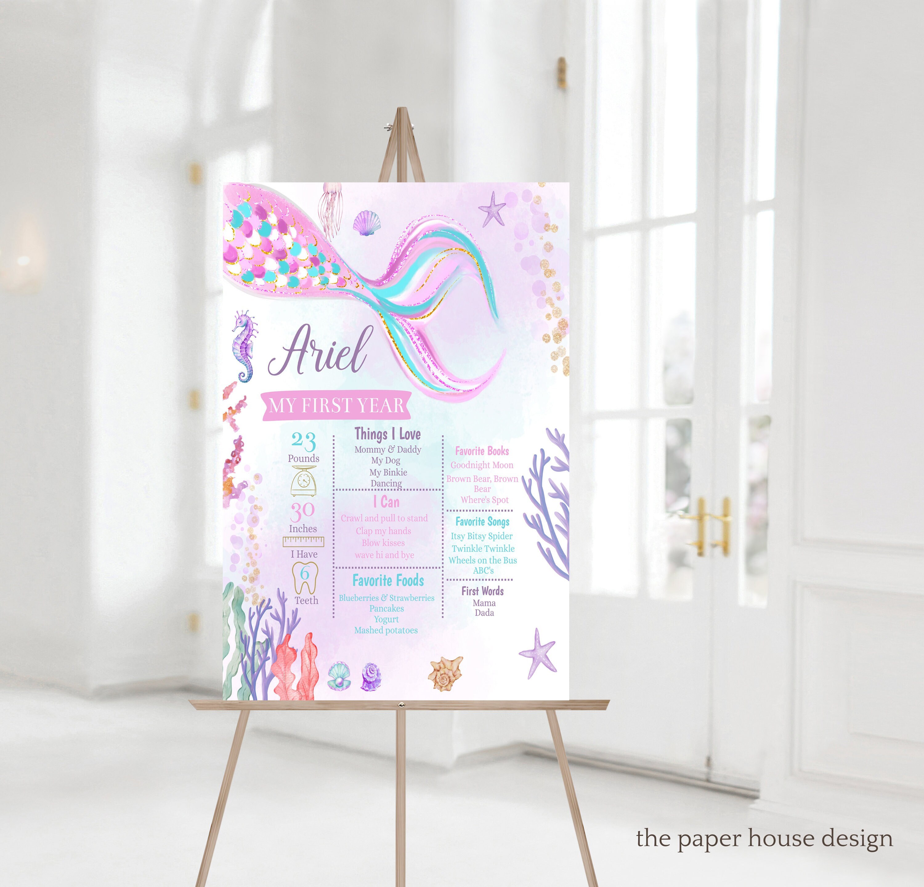 Editable Under the Sea Purple Pink Little Mermaid 1st Birthday ...