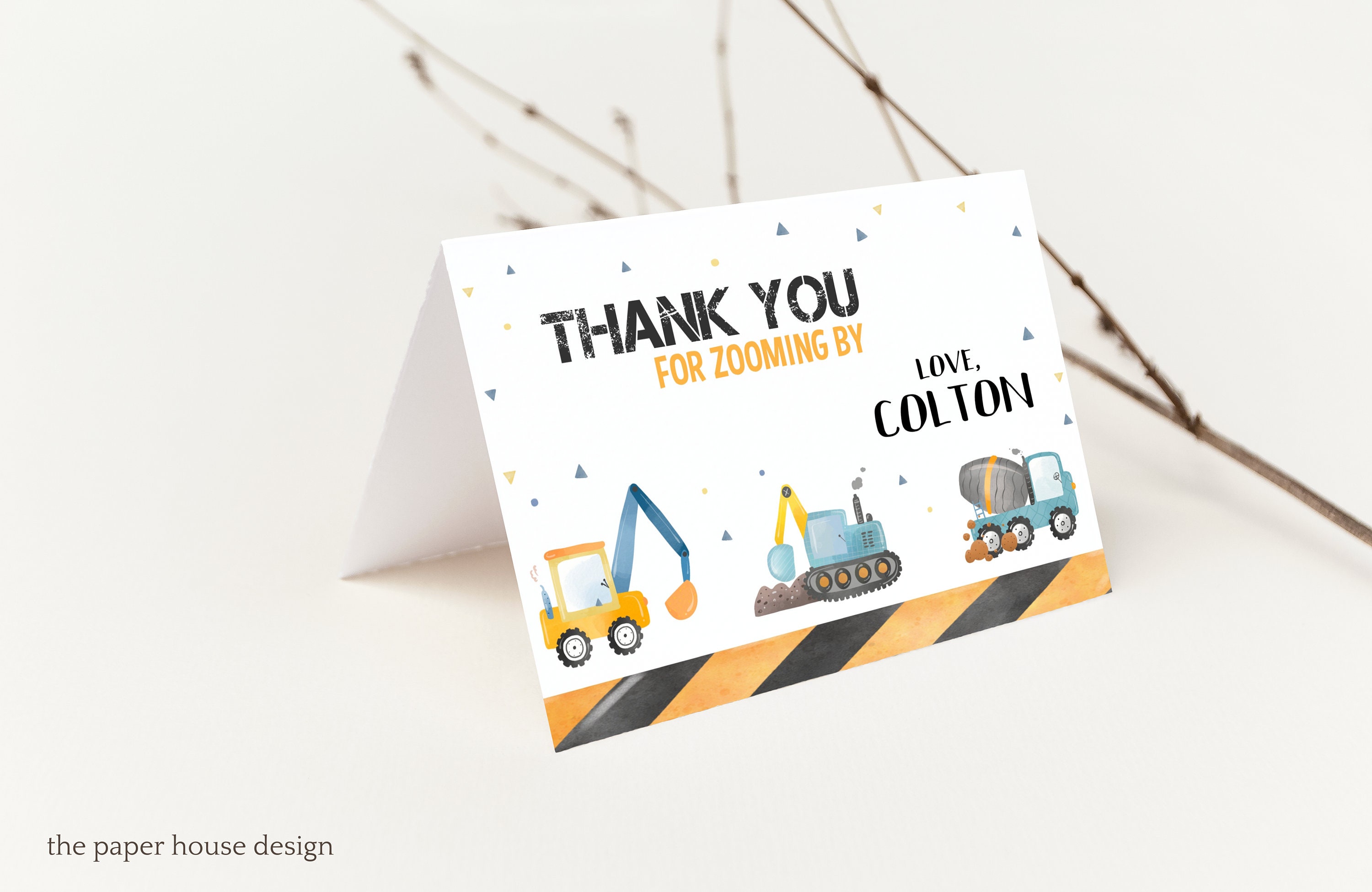 Editable Construction Birthday Party Thank You Card, Construction Boys ...