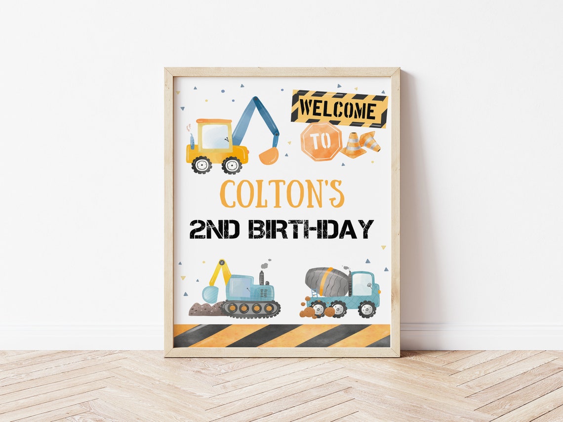 Editable Construction Welcome to Sign, Construction Boys Birthday ...