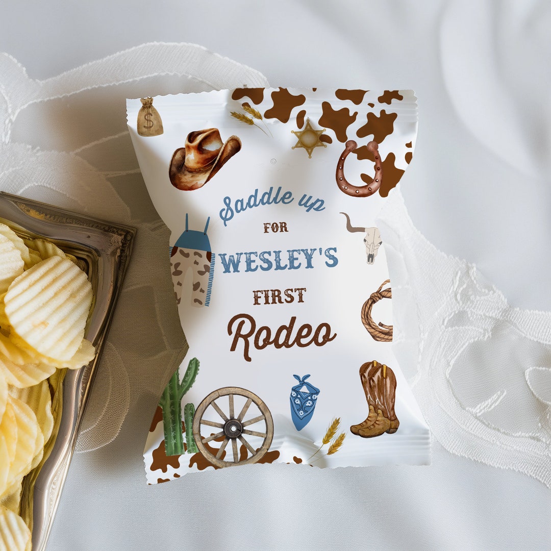 Editable Cowboy Birthday Chip Bag Decor 1st Birthday Wild West Cowboy ...