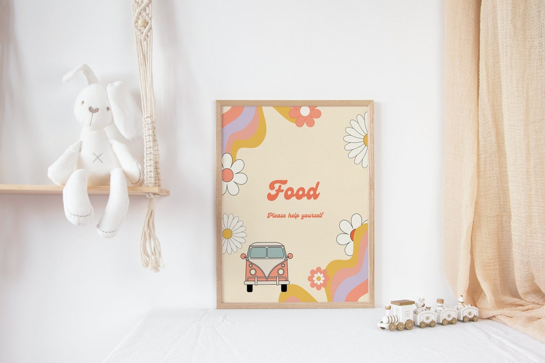 EDITABLE Groovy Birthday Party Food Sign Table Decor Retro Flower ...