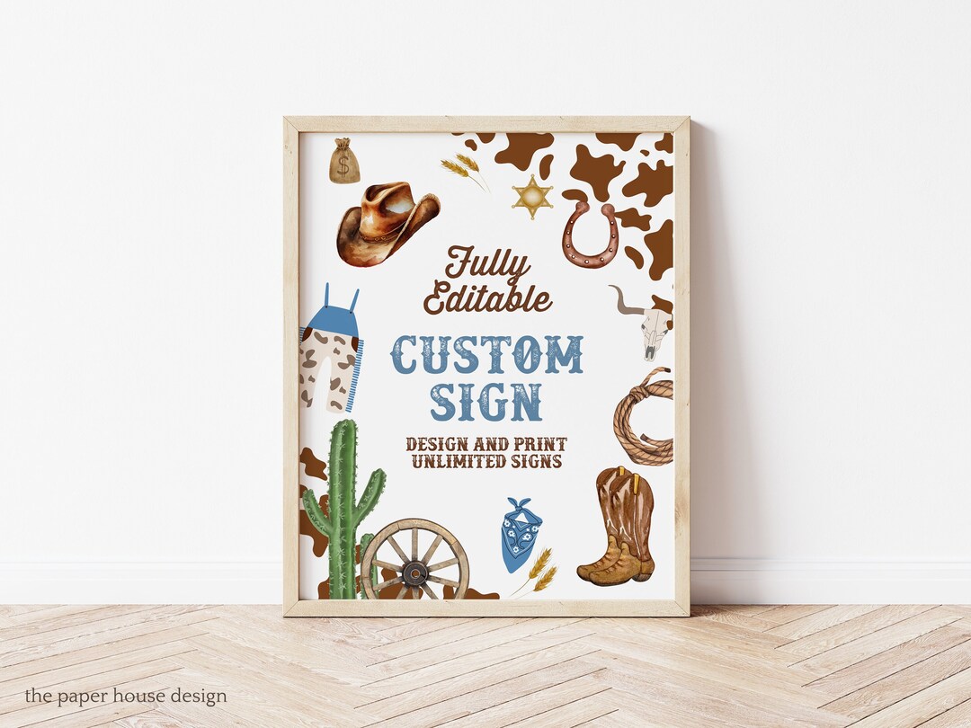 Editable Cowboy Birthday Party Custom Sign Table Decor Wild West Cowboy ...