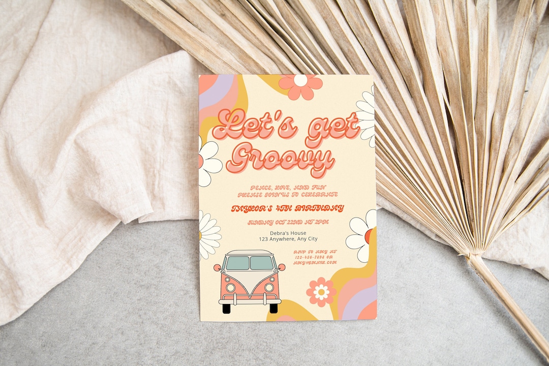 EDITABLE Let's Get Groovy Birthday Party Invite Retro Birthday Flower ...
