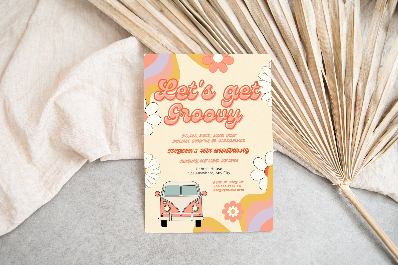 EDITABLE Let's Get Groovy Birthday Party Invite Retro Birthday Flower ...