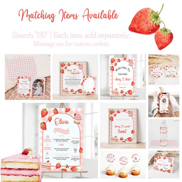 Editable Pink Gingham Berry First Birthday Milestone Sign - Etsy