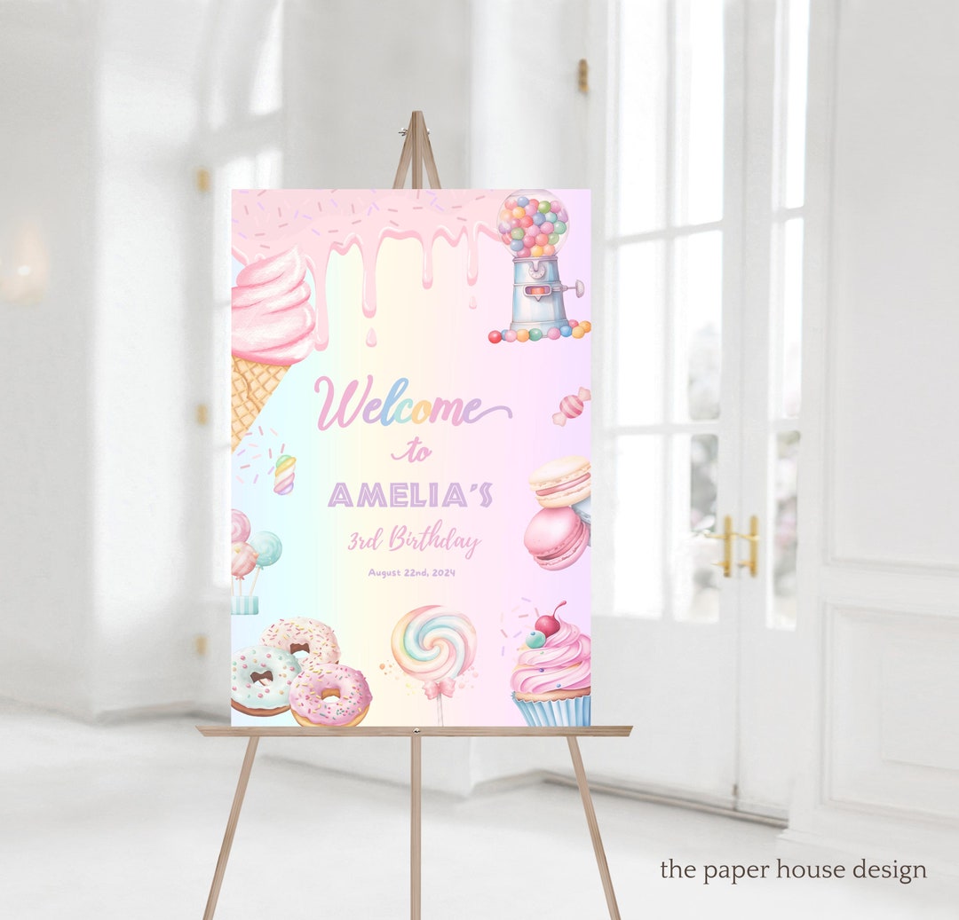 Editable Sweet as Can Be Girl 3rd Third Birthday Welcome to Sign Candy ...